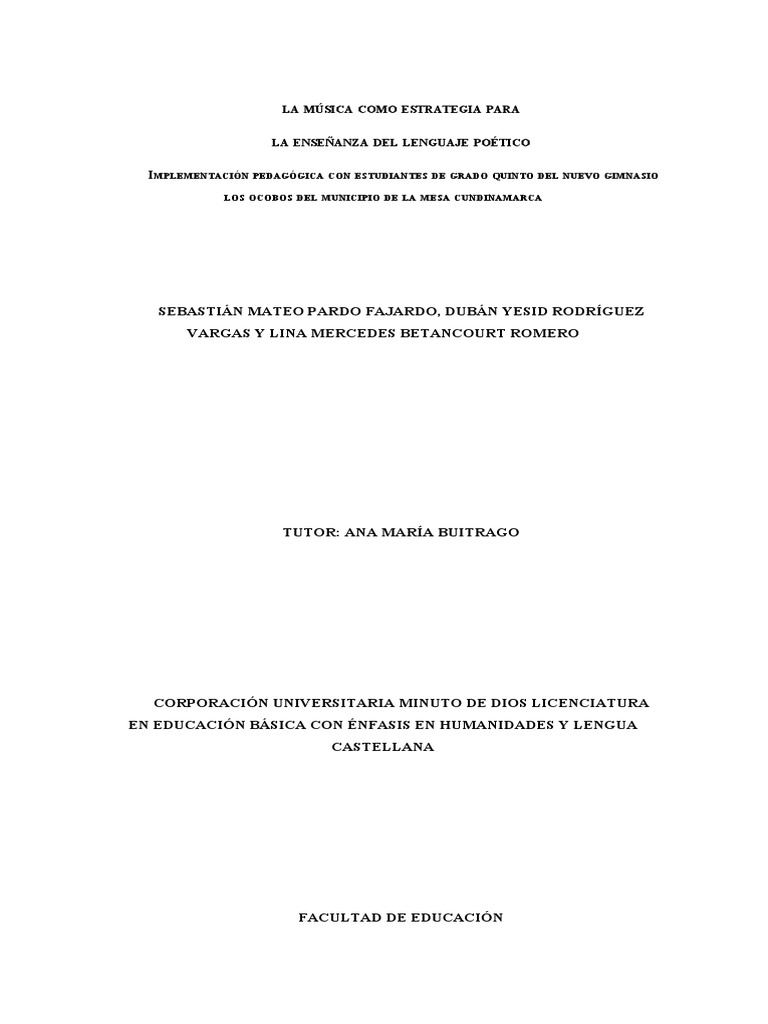 La Música Como Estrategia para La Enseñanza Del Lenguaje Poético. | PDF ...
