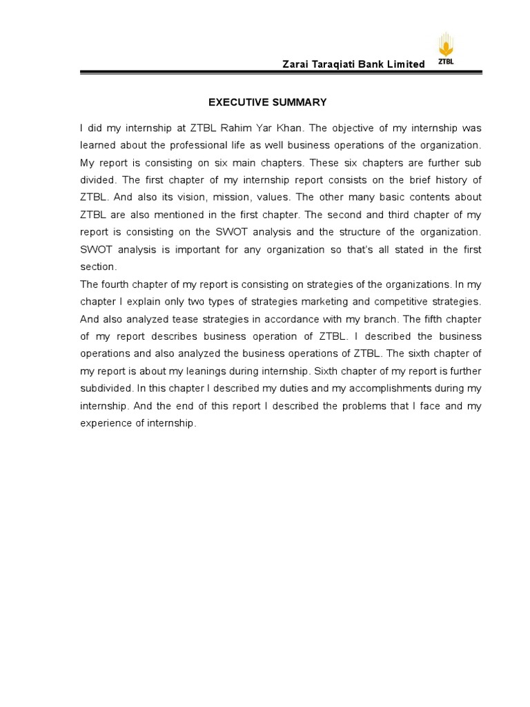 ZTBL Internship Report Overview | PDF | Cheque | Loans