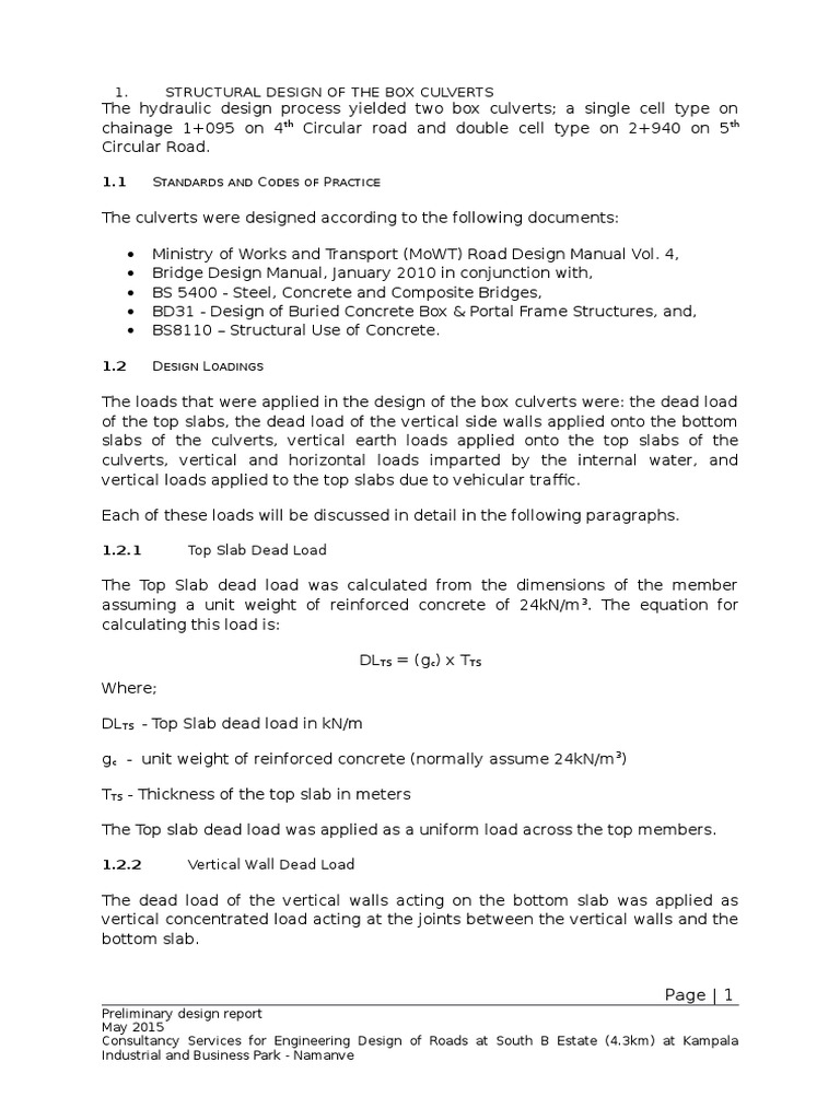 Box Culvert Structural Design Report Template | PDF | Structural Load ...