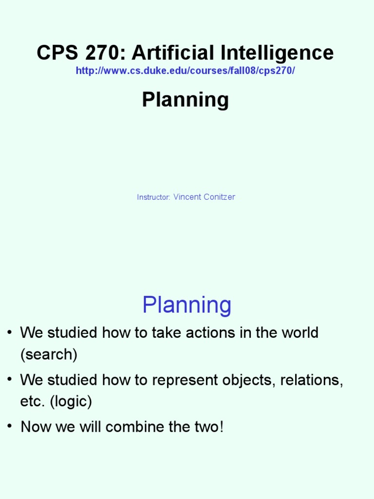 CPS 270: Artificial Intelligence Planning: Vincent Conitzer | PDF | Computer Science ...