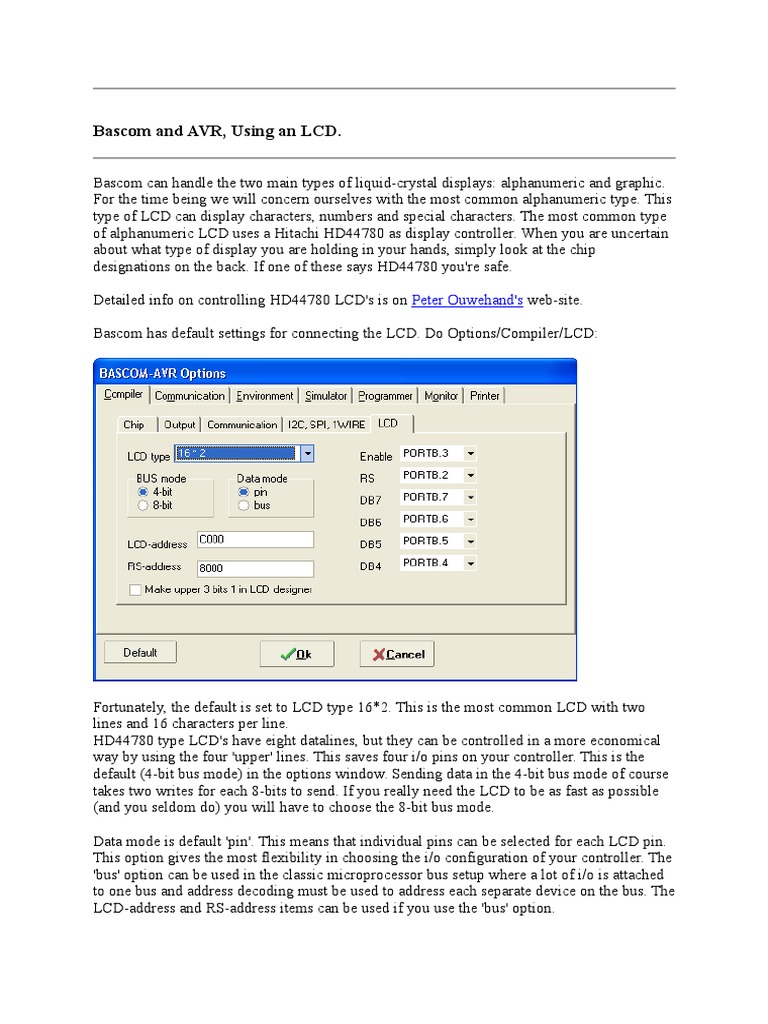 Bascom and AVR, Using An LCD.: Peter Ouwehand's | PDF | Electricity ...