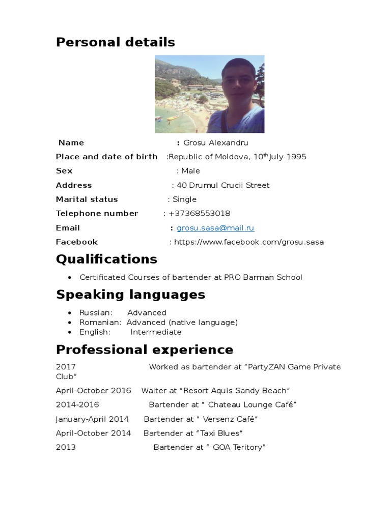 Personal Details: Grosu - Sasa@ | PDF
