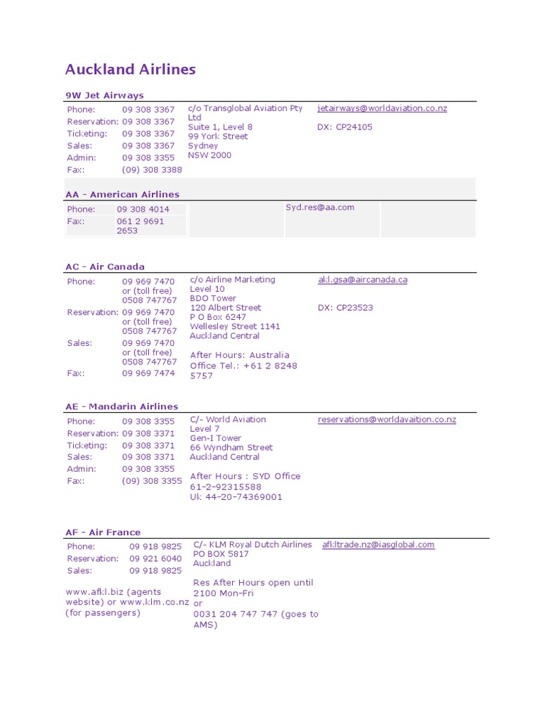 List of Airlines Contacts | PDF