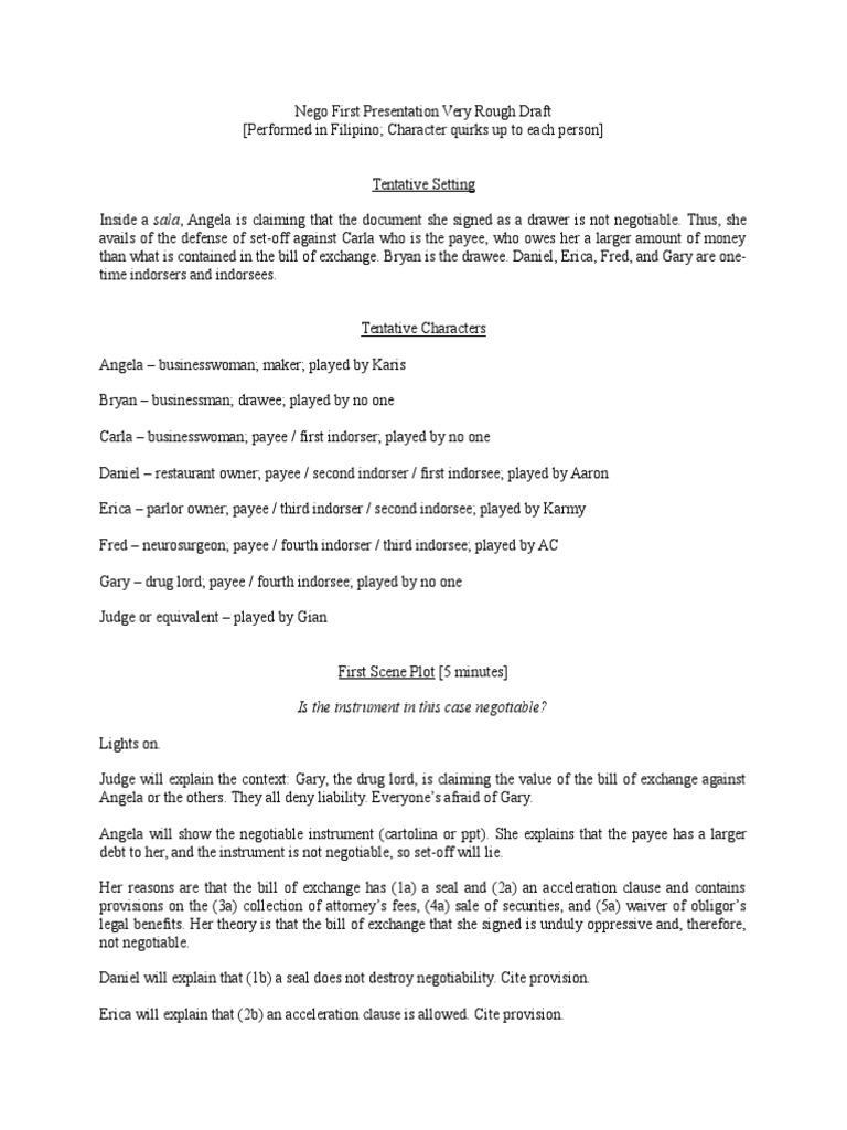Nego First Presentation Rough Draft | PDF | Negotiable Instrument ...