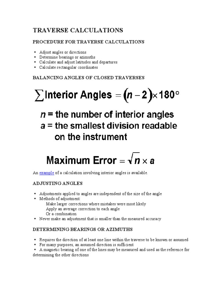 Traverse Calculations | PDF | Latitude | Angle