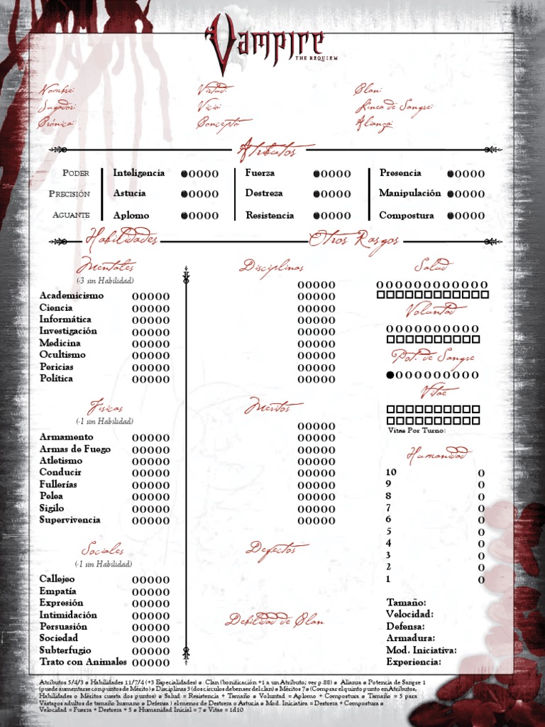 Vampire Requiem - Hoja Personaje Expandida | PDF | Ocio | Conflicto armado