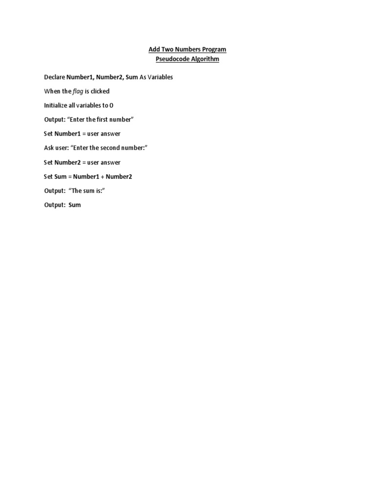 Add Two Numbers Program Algorithm PDF | PDF Add Two Numbers Program Algorithm PDF | PDF