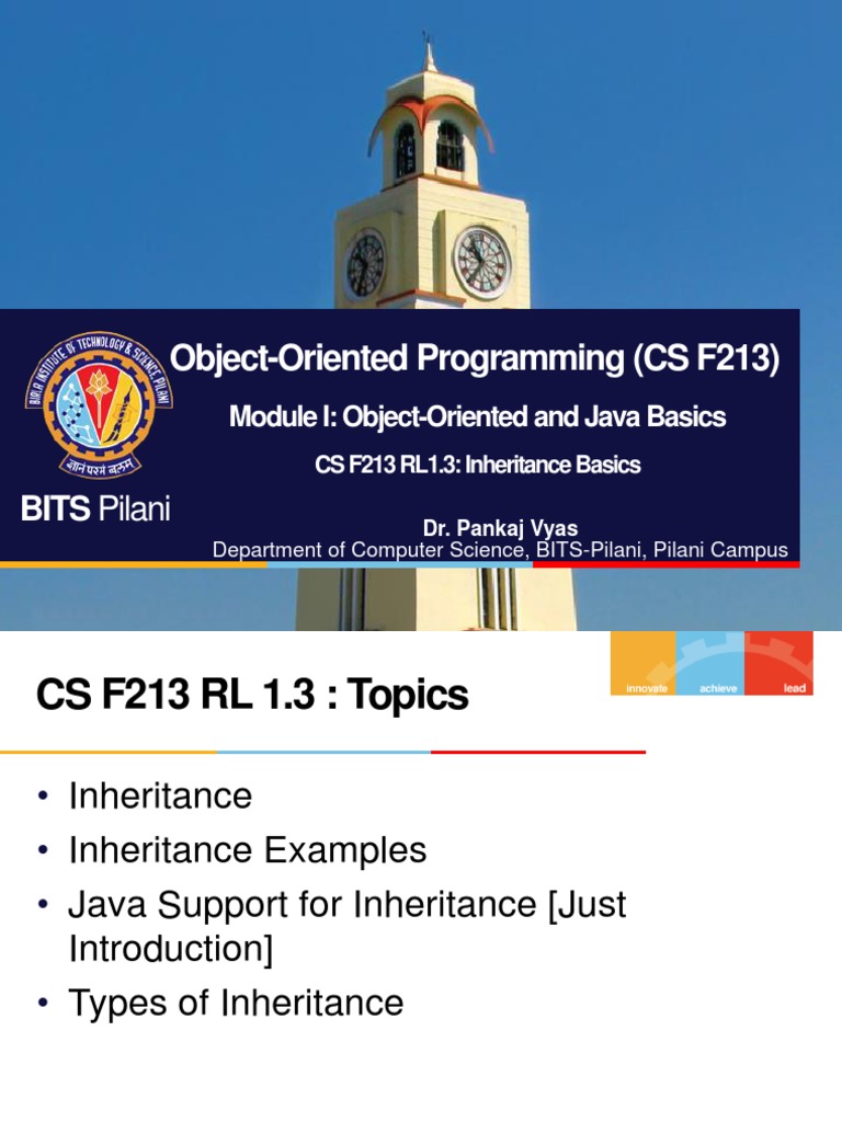 Object-Oriented Programming (CS F213) : BITS Pilani | PDF | Inheritance (Object Oriented ...