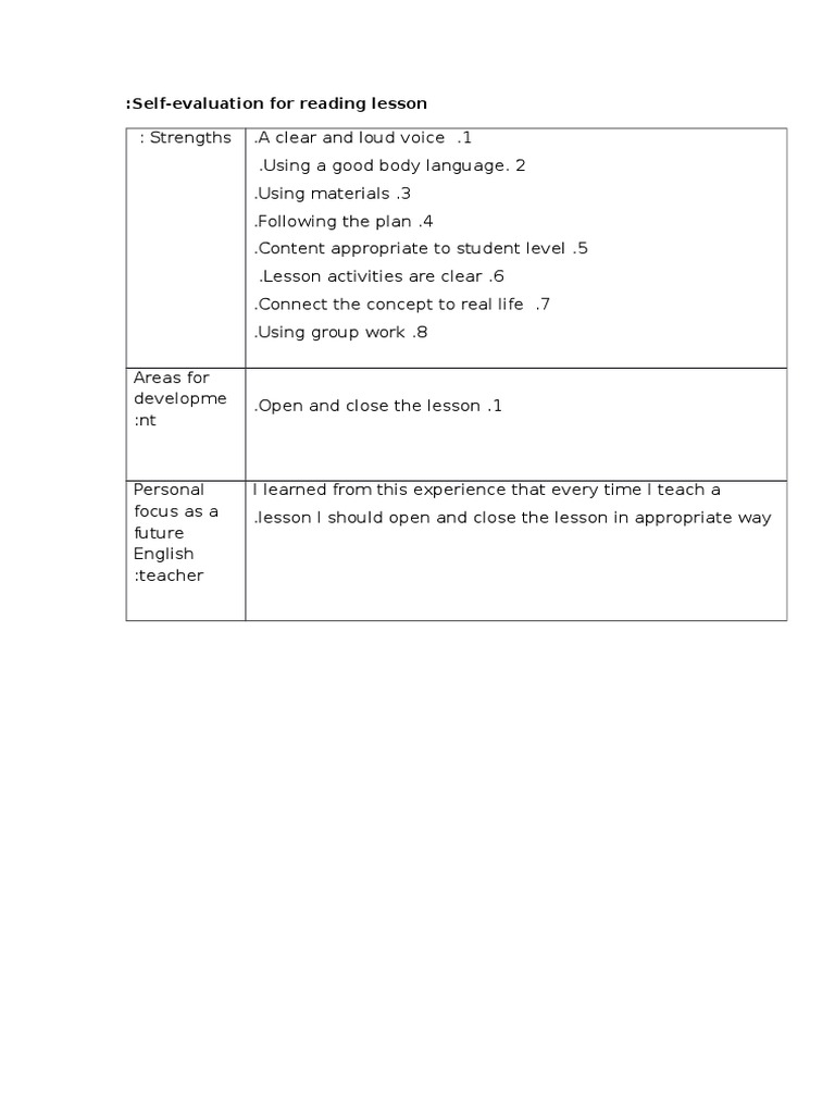 Self - Evalution 2 Reading | PDF
