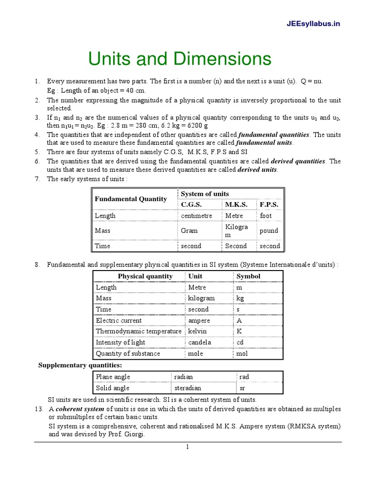 1 Units-Dimensions PDF | PDF | Significant Figures | Observational Error