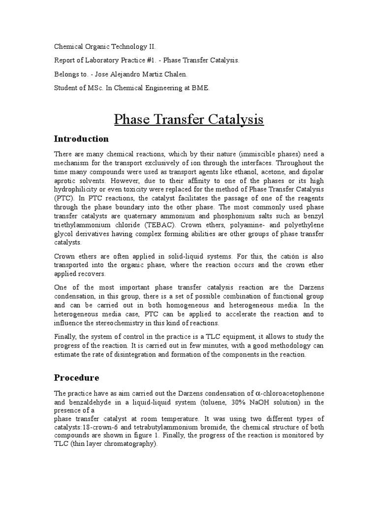 Report 1. - Phase Transfer Catalysis | PDF | Thin Layer Chromatography ...