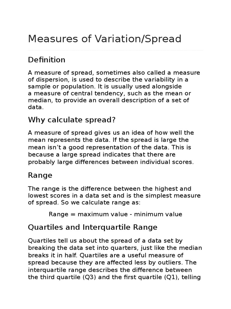 Measures Of Spread Pdf Variance Standard Deviation