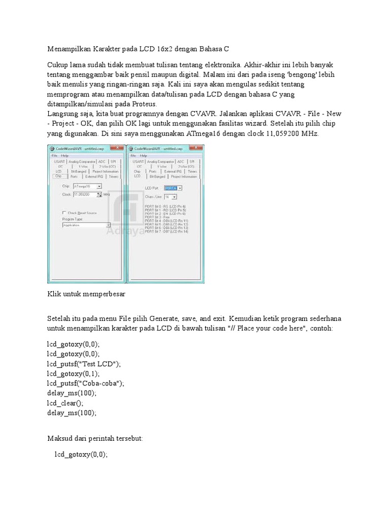 Menampilkan Karakter Pada LCD 16x2 Dengan Bahasa C | PDF Menampilkan Karakter Pada LCD 16x2 Dengan Bahasa C | PDF