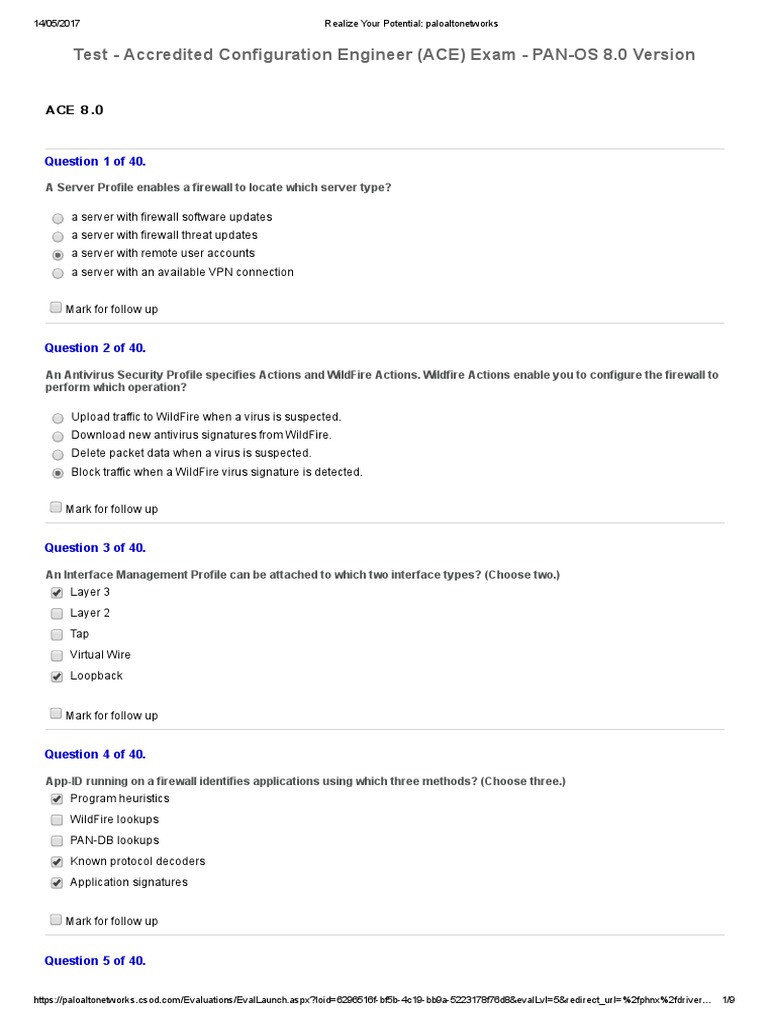 Test Accredited Configuration Engineer (ACE) Exam: PANOS 8.0 Version ...