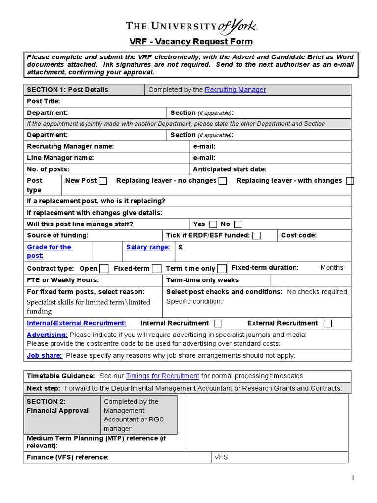 Vacancy Request Form | Recruitment | Email