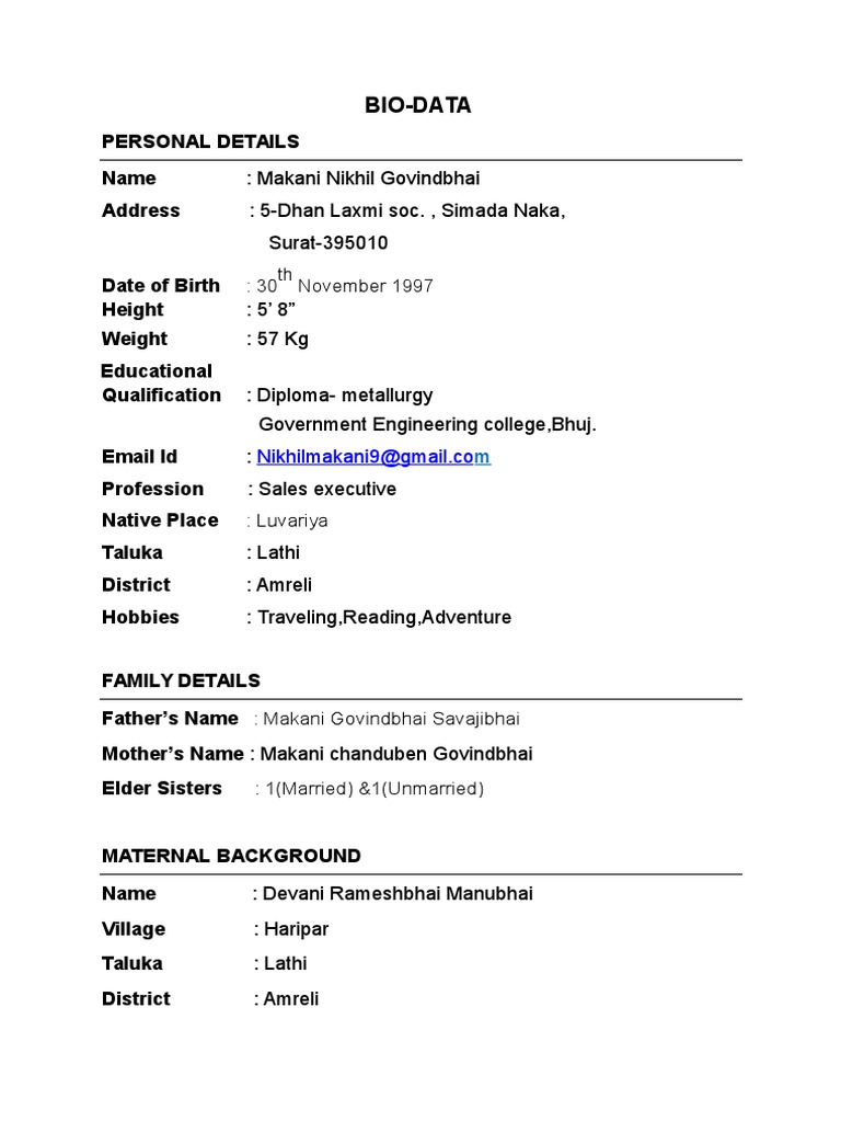 Biodata Nikhil | PDF