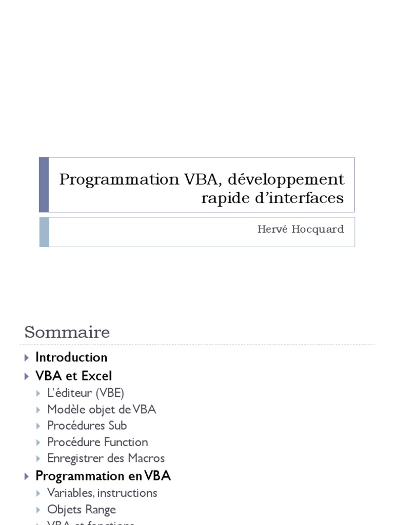 Cours VBA | PDF | Visual Basic for Applications | Microsoft Excel