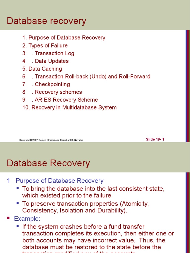 Database Recovery: Slide 19-1 | PDF | Database Transaction | Concurrency (Computer Science)