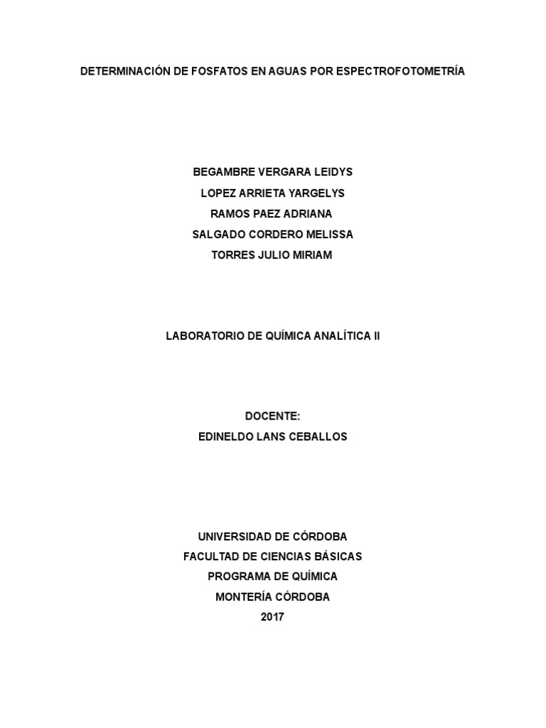 Determinación De Fosfatos En Aguas Por Espectrofotometría Pdf
