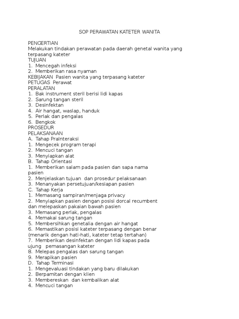 Sop Perawatan Kateter | PDF
