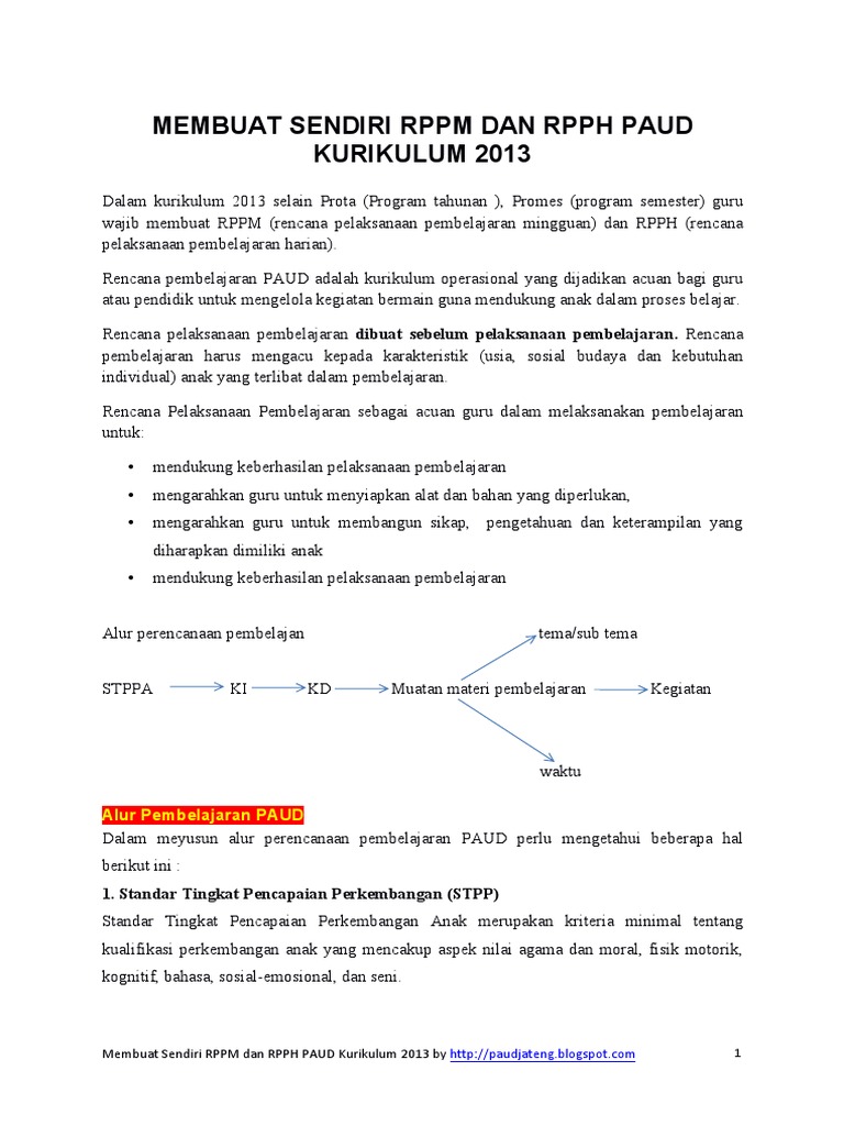 Membuat Sendiri RPPM Dan RPPH PAUD K13 PDF | PDF