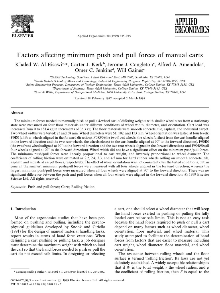 Factors A Ecting Minimum Push And Pull Forces Of Manual Carts Pdf