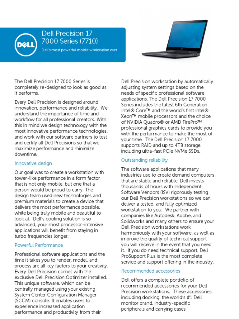 Dell Precision 17 7000 7710 Series Spec Sheet | Solid State Drive ...
