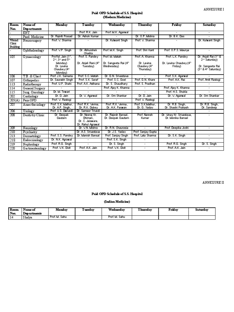 Paid Opd Schedule | PDF | Medicine | Medical Specialties