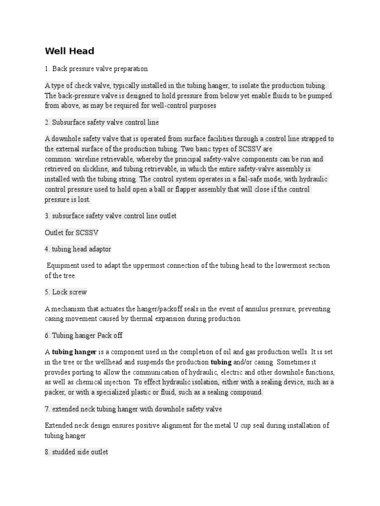 Definisi Komponen Wellhead Dan Xtree | PDF | Casing (Borehole) | Valve