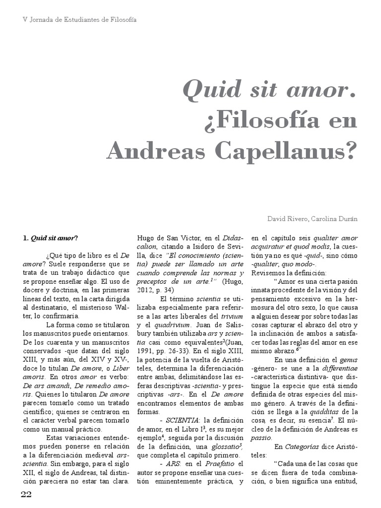Amor en Andreas Capellanus: Definición y Pasión | PDF | Educación en ...