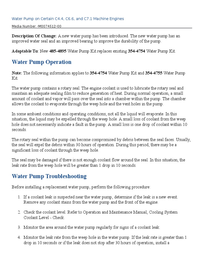 Water Pump On Certain C4.4 C6.4 C7.1 | Download Free PDF | Coolant | Pump