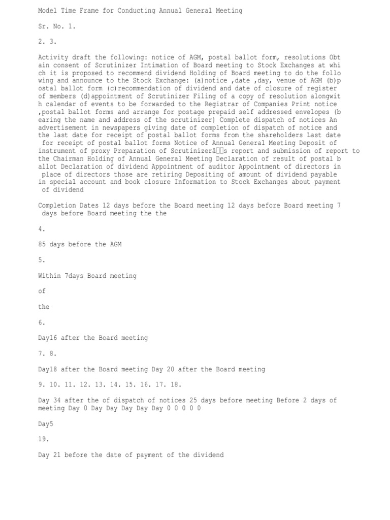 Agm Checklist | PDF | Dividend | Postal Voting