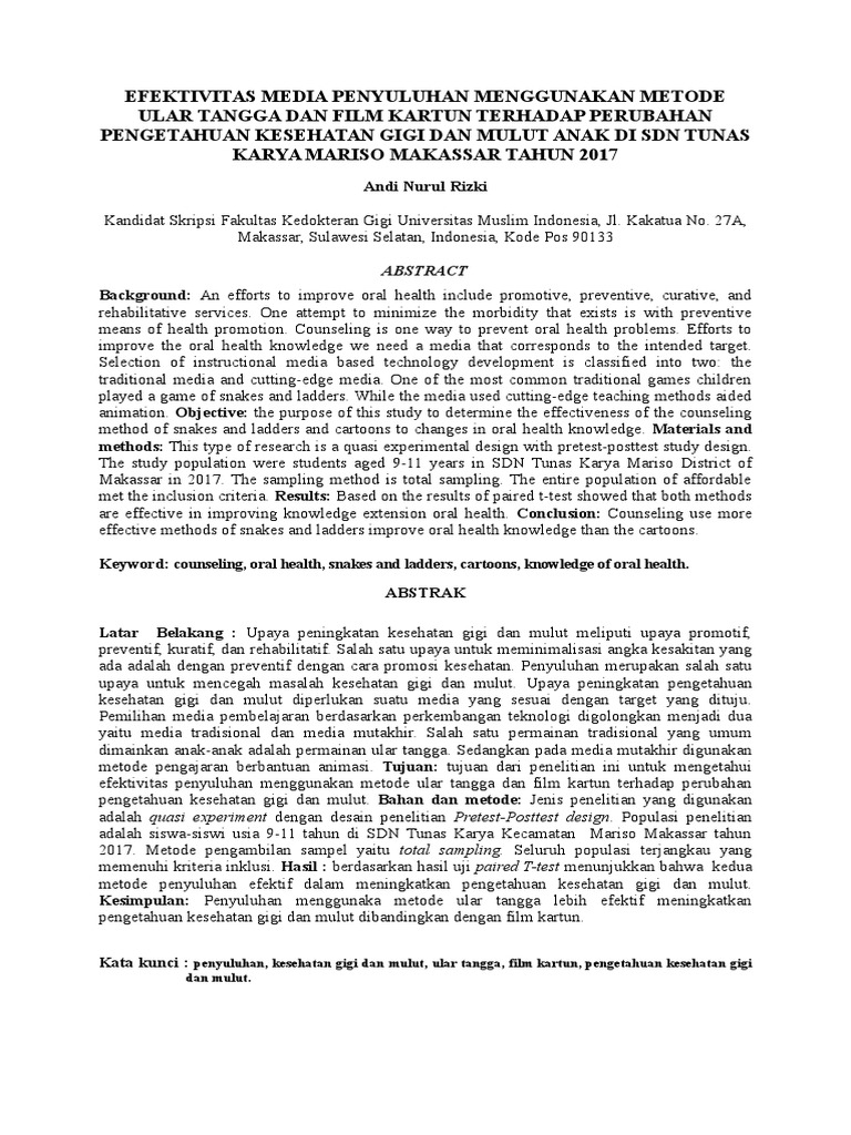 (Jurnal) Efektivitas Media Penyuluhan Menggunakan Metode Ular Tangga Dan Film Kartun Terhadap ...