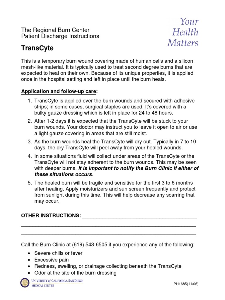 TransCyte Dressing Care Instructions | PDF