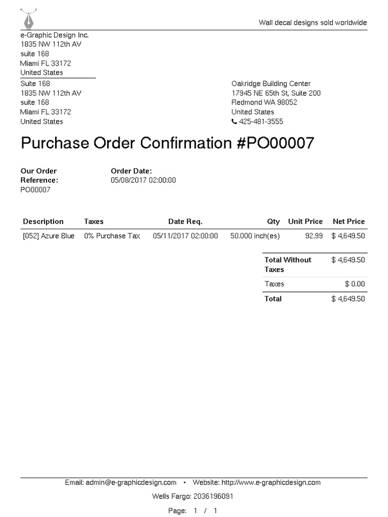 Purchase Order Confirmation #PO00007 | PDF