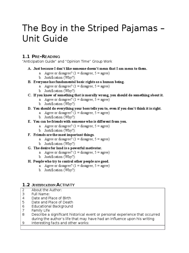 Unit Guide for "The Boy in Striped Pajamas" | PDF | Narration ...