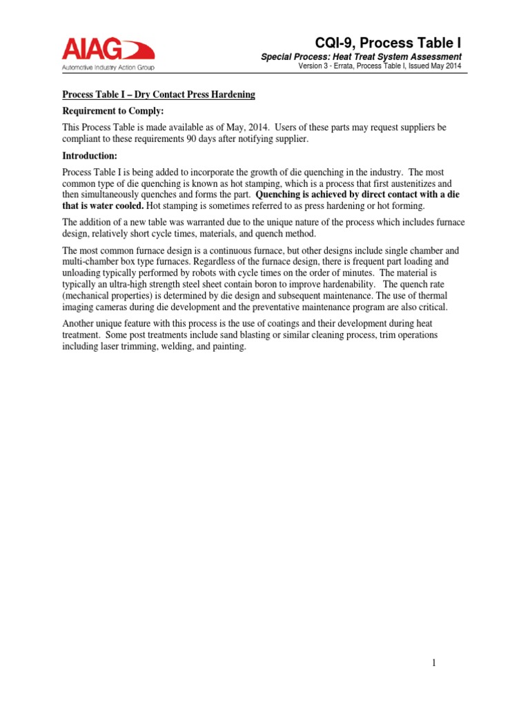 CQI-9 3rd ProcessTableI May2014 | PDF | Heat Treating | Furnace