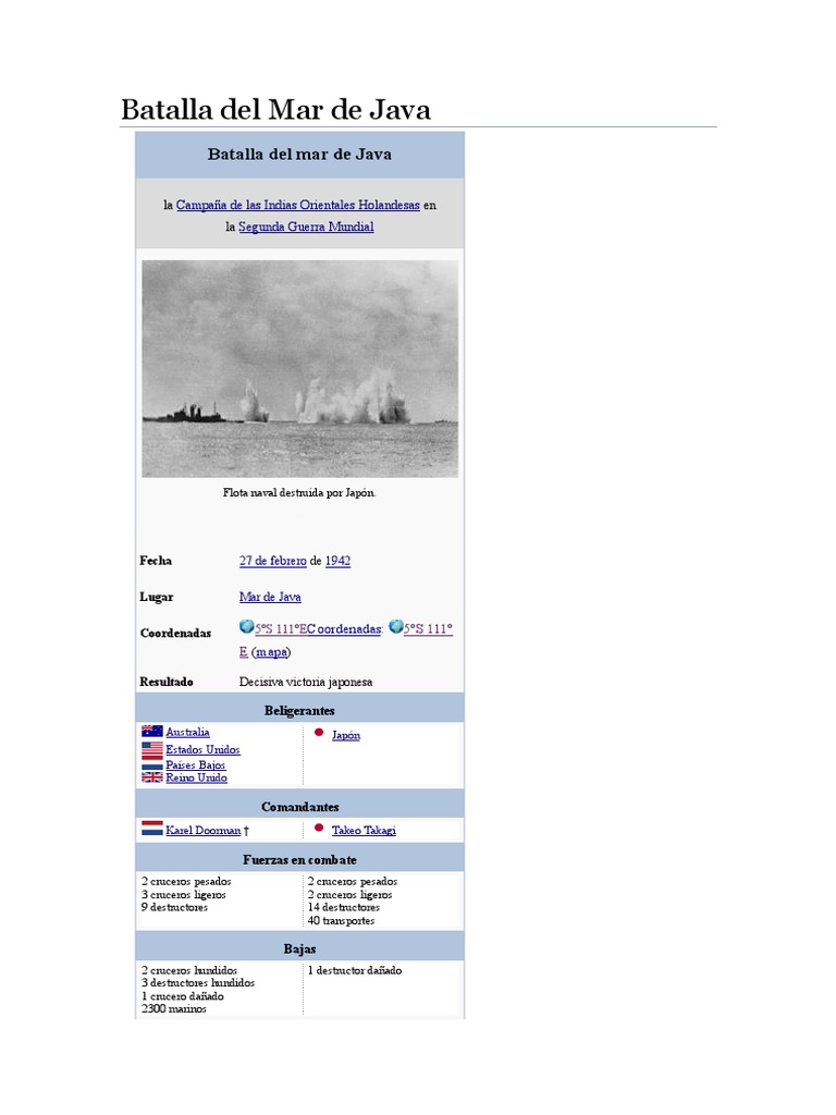 Batalla del Mar de Java 1942 | PDF | Operaciones militares | Guerra Naval