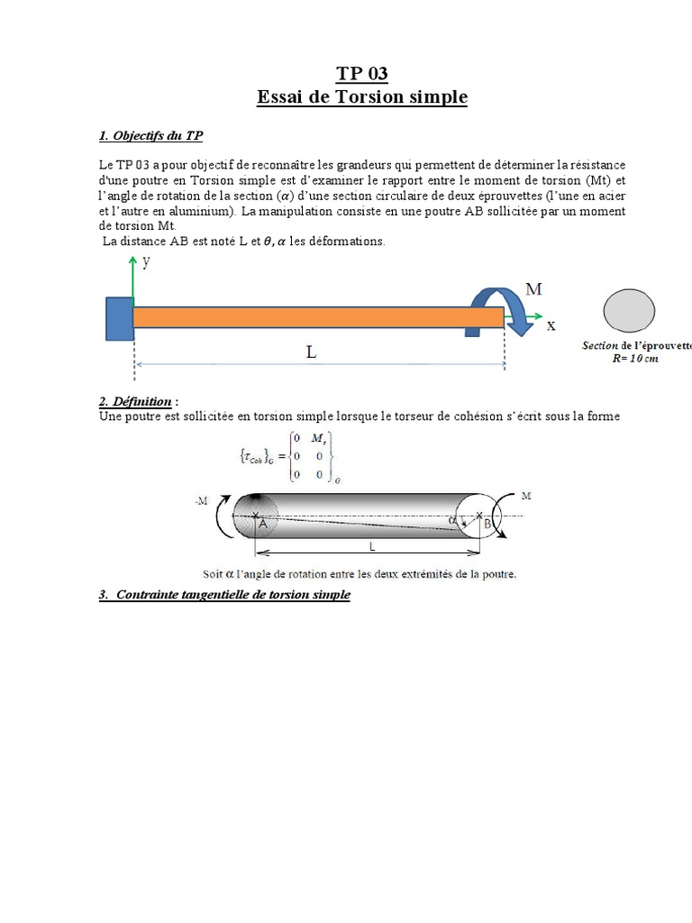 TP RDM Torsion Simple PDF | PDF | Résistance des matériaux | Obliger