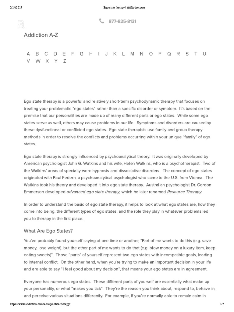 Resolving Internal Conflicts: An Overview of Ego State Therapy and its ...