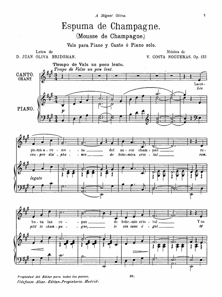 Espuma de Champagne Piano and Voice or Piano Solo | PDF