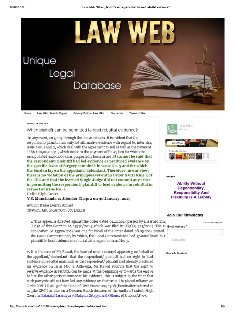 Rebuttal Evidence - Plainitiff | PDF | Evidence | Burden Of Proof (Law)