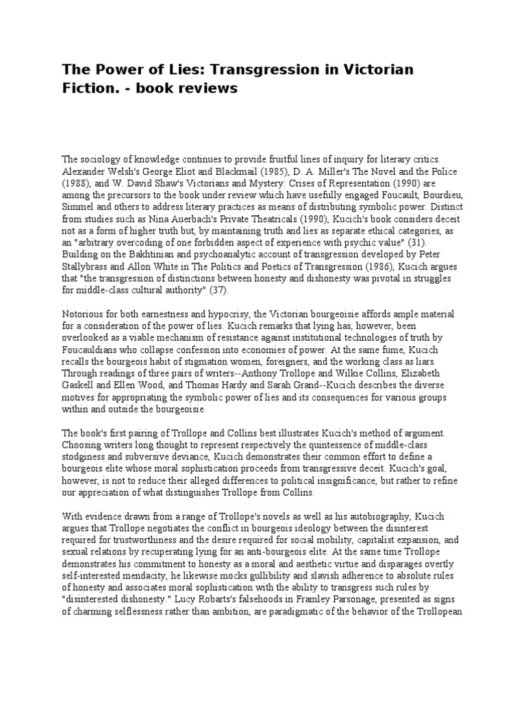 The Power of Lies - Transgression in Victorian Fiction | PDF ...