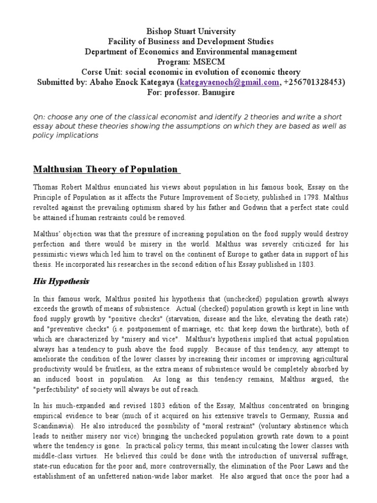 Malthusian Theory of Population Explained | PDF | Food Security ...