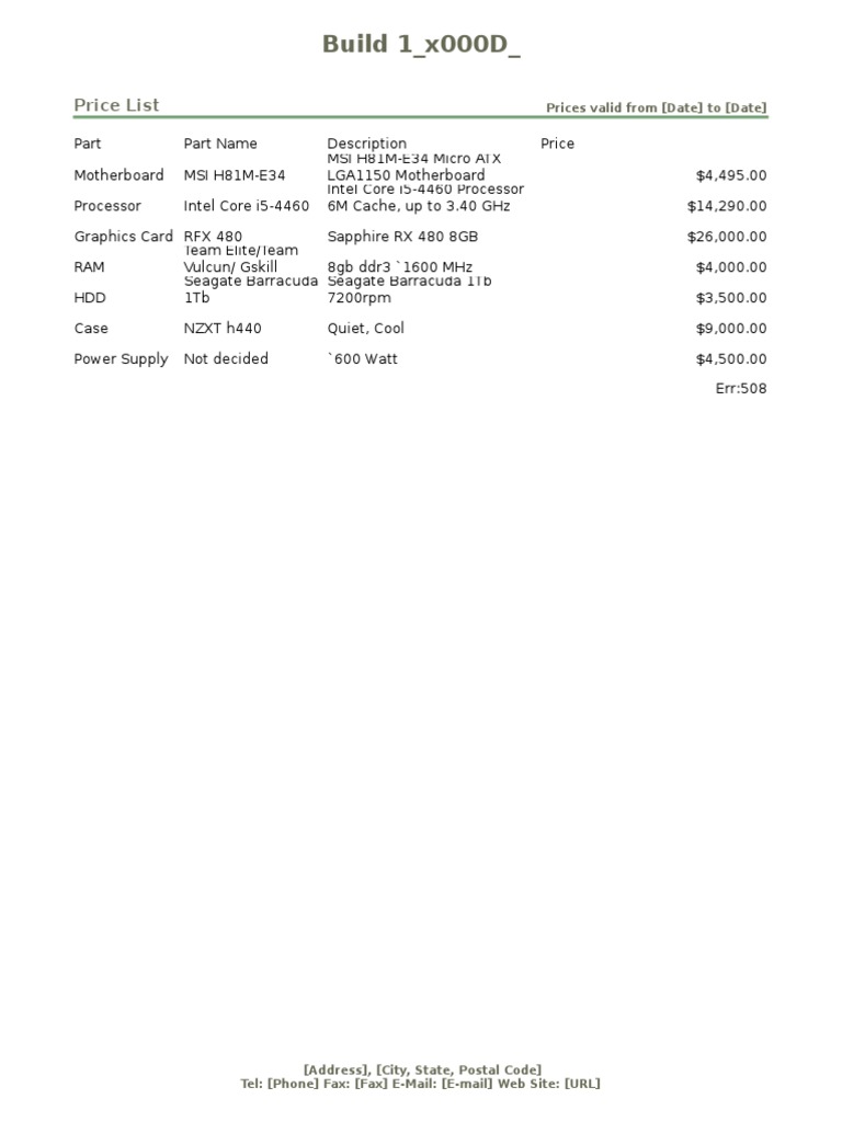 Computer Build Price List and Specs | PDF