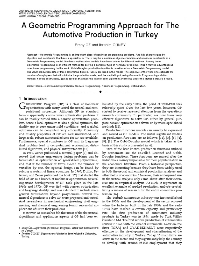 A Geometric Programming Approach For The Automotive Production in ...