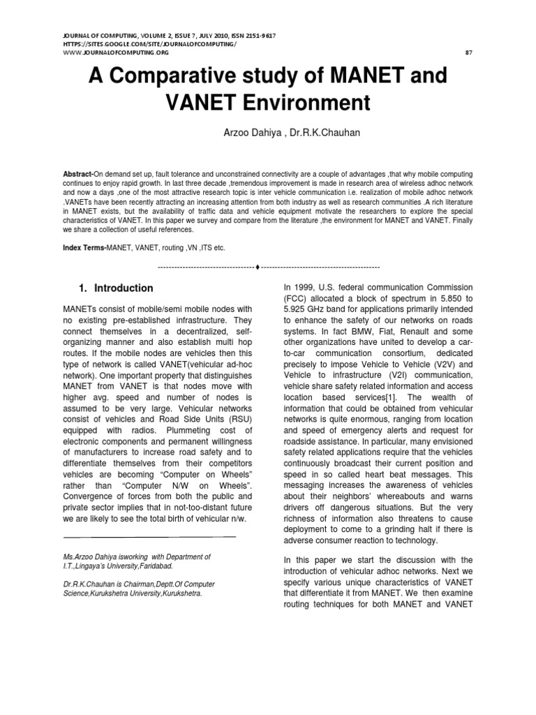 A Comparative Study of MANET and VANET Environment | PDF | Routing ...