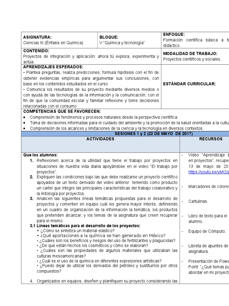 Plan De Clase Química Pdf El Plastico Science
