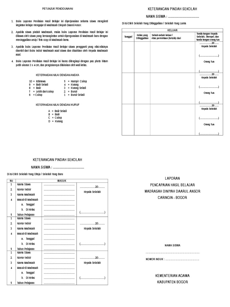 Contoh Raport Diniyah | PDF