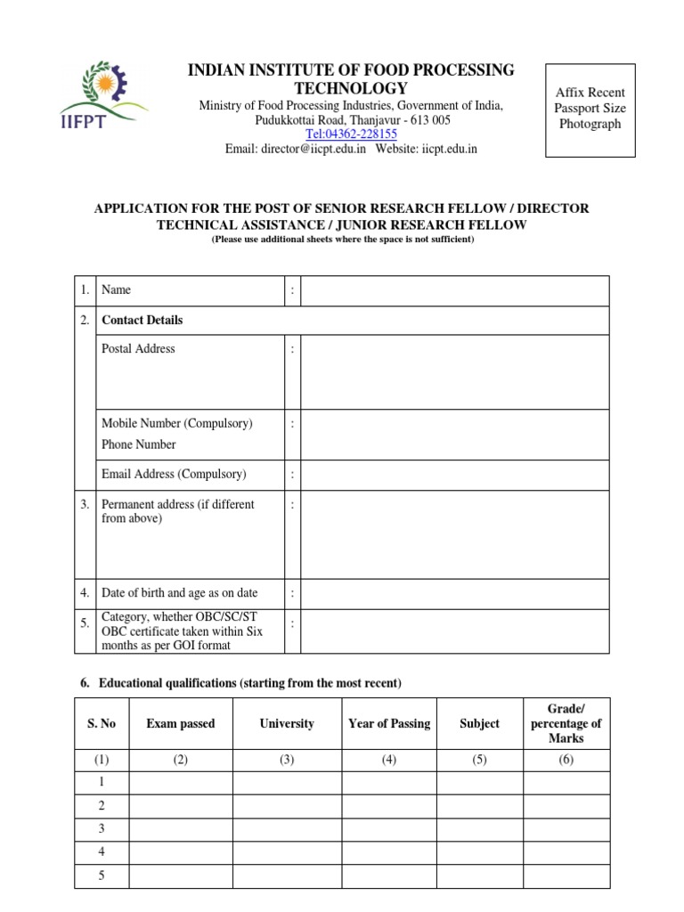 Application for Various Research Positions at the Indian Institute of ...
